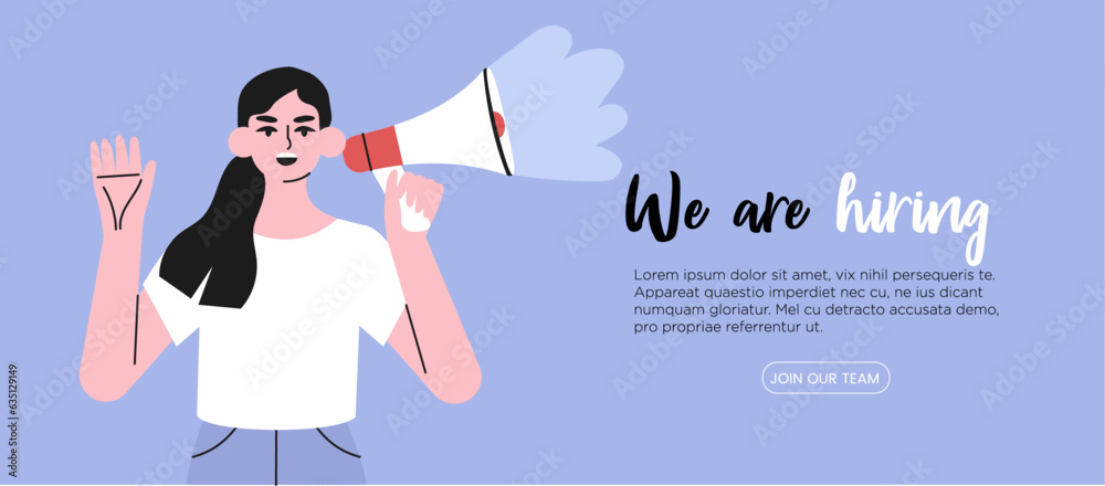 Vector illustration of people shouting in loud speaker and recruiting ...