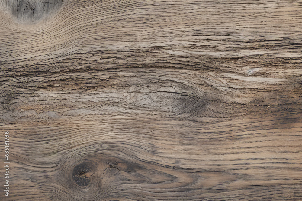 Capture a photorealistic close-up of the weathered wood texture of ...