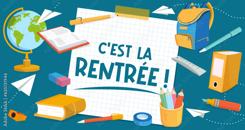 Rentrée scolaire - Illustrations vectorielles modifiables et titre ...