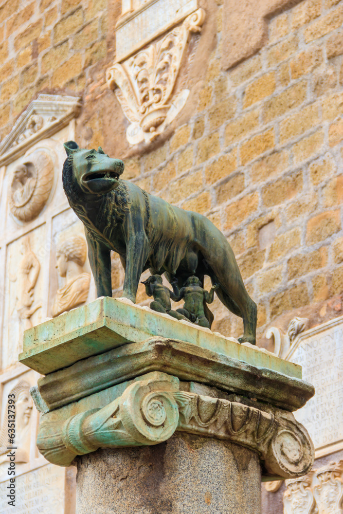 Capitoline Wolf, bronze sculpture of the mythical she-wolf suckling the ...