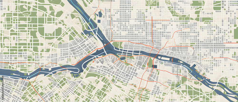 Detailed city map with streets and park Illustrations, Capital City ...