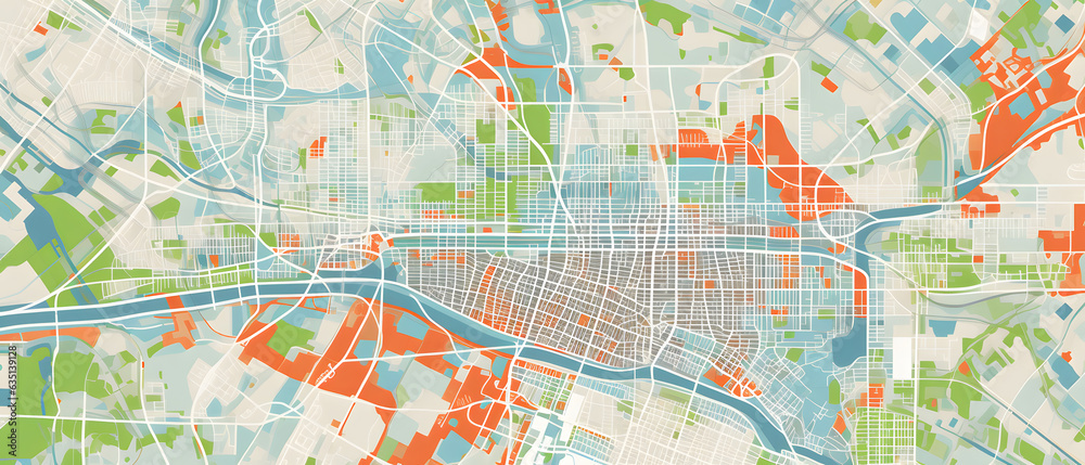 Detailed city map with streets and park Illustrations, Capital City ...