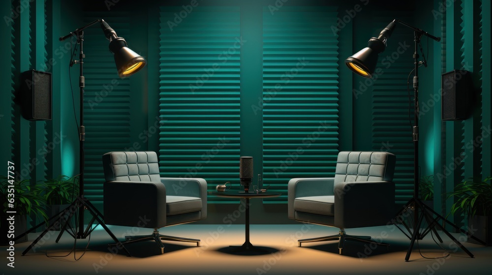 The modern podcast and streaming studio with led panels background for ...