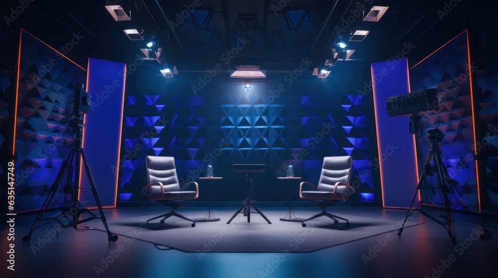 The modern podcast and streaming studio with led panels background for ...