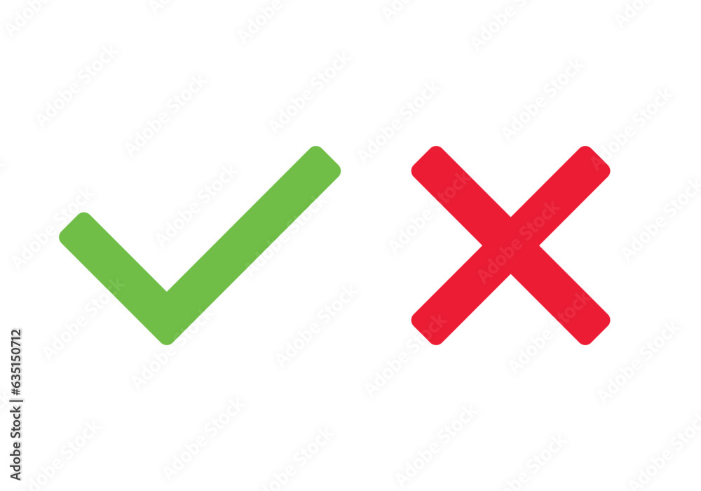 green tick and red x, OK check mark and X cross icon symbol, vector ...