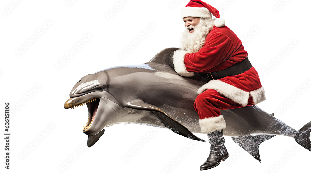 Santa Claus riding on a dolphin side view in a Holiday-Themed ...