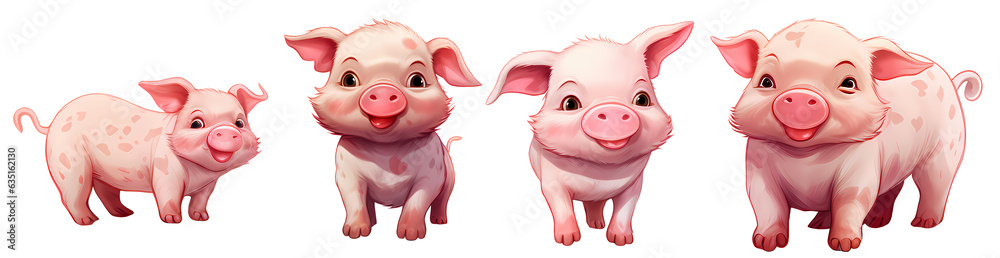 Little cartoon pigs characters posing in different situations set Stock ...