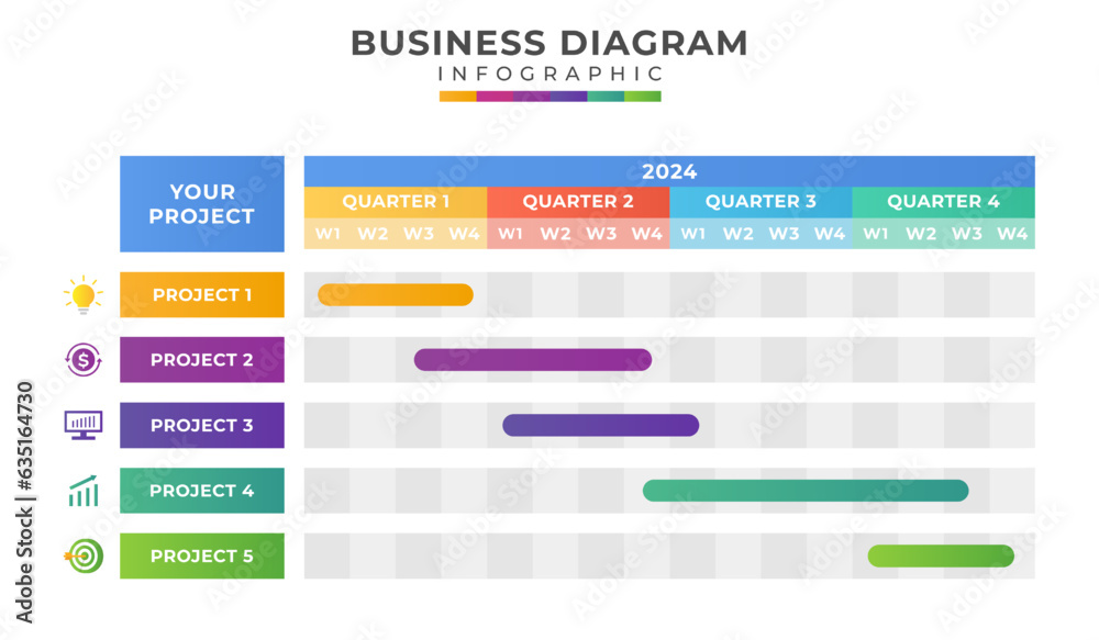 Modern timeline chart calendar with quarters, workflow. Stock Vector ...