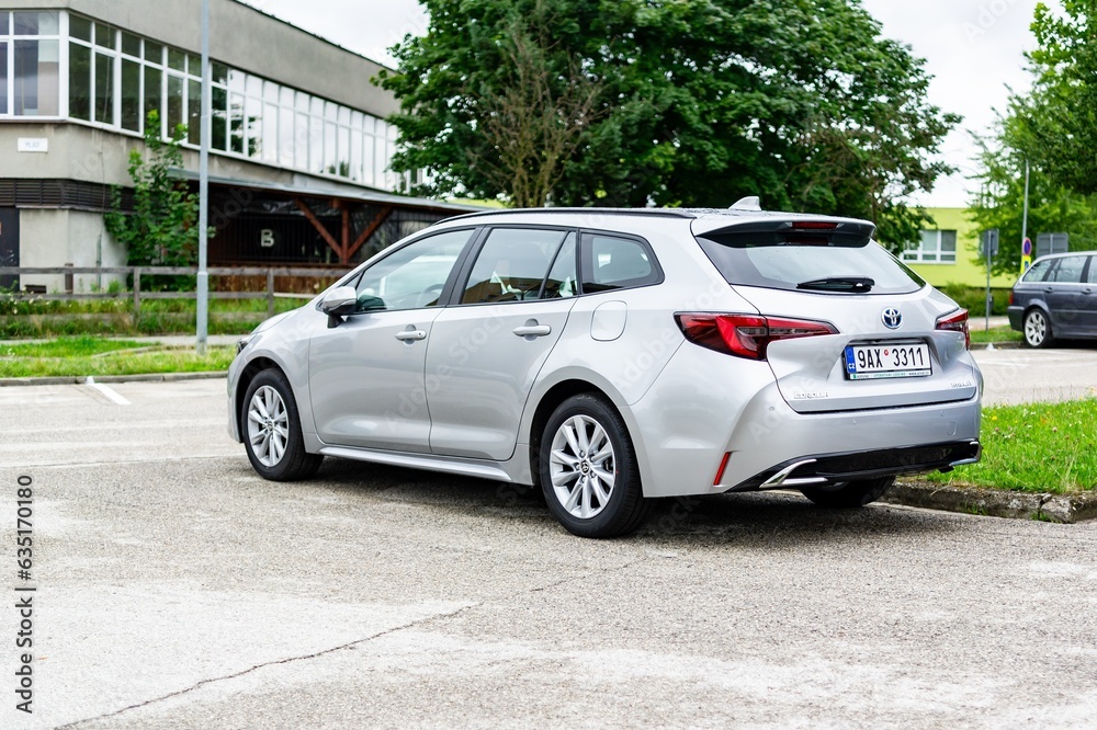 Rear of Toyota Corolla Touring Sports with hybrid HSD engine Stock ...