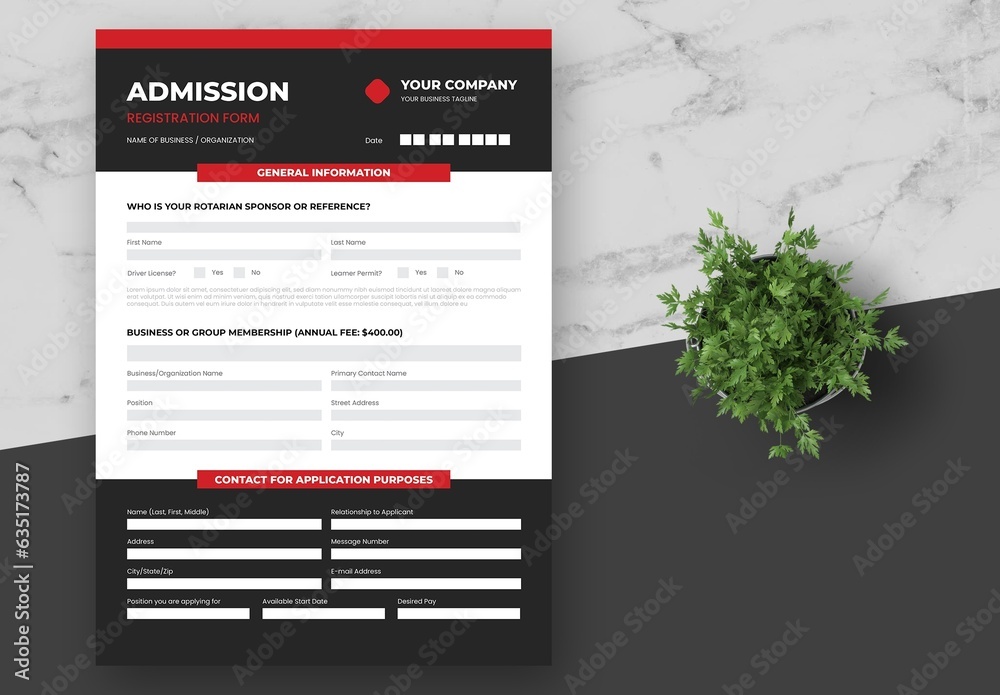 Red Black Admission Form Stock Template | Adobe Stock