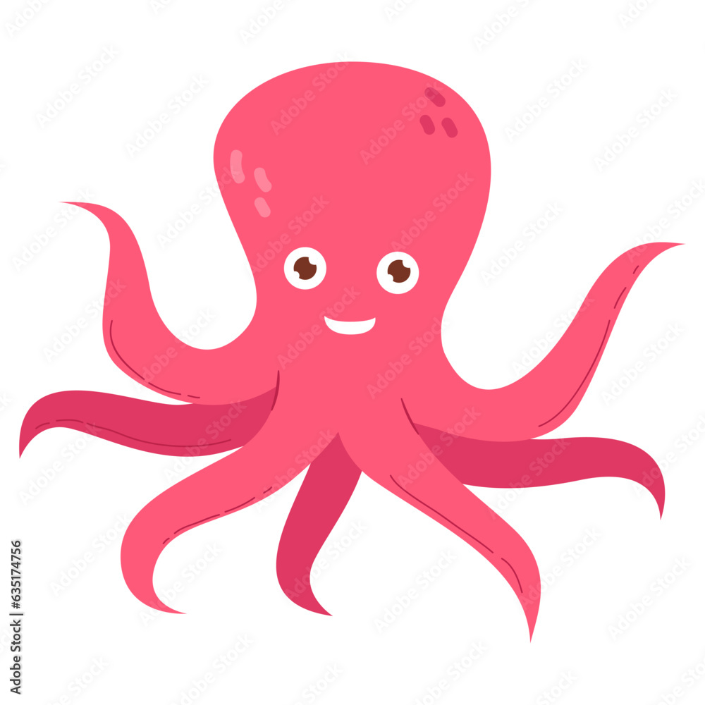 Smiling octopus.Sea creatures .Sea life.Cute octopus cartoon.Aquatic ...