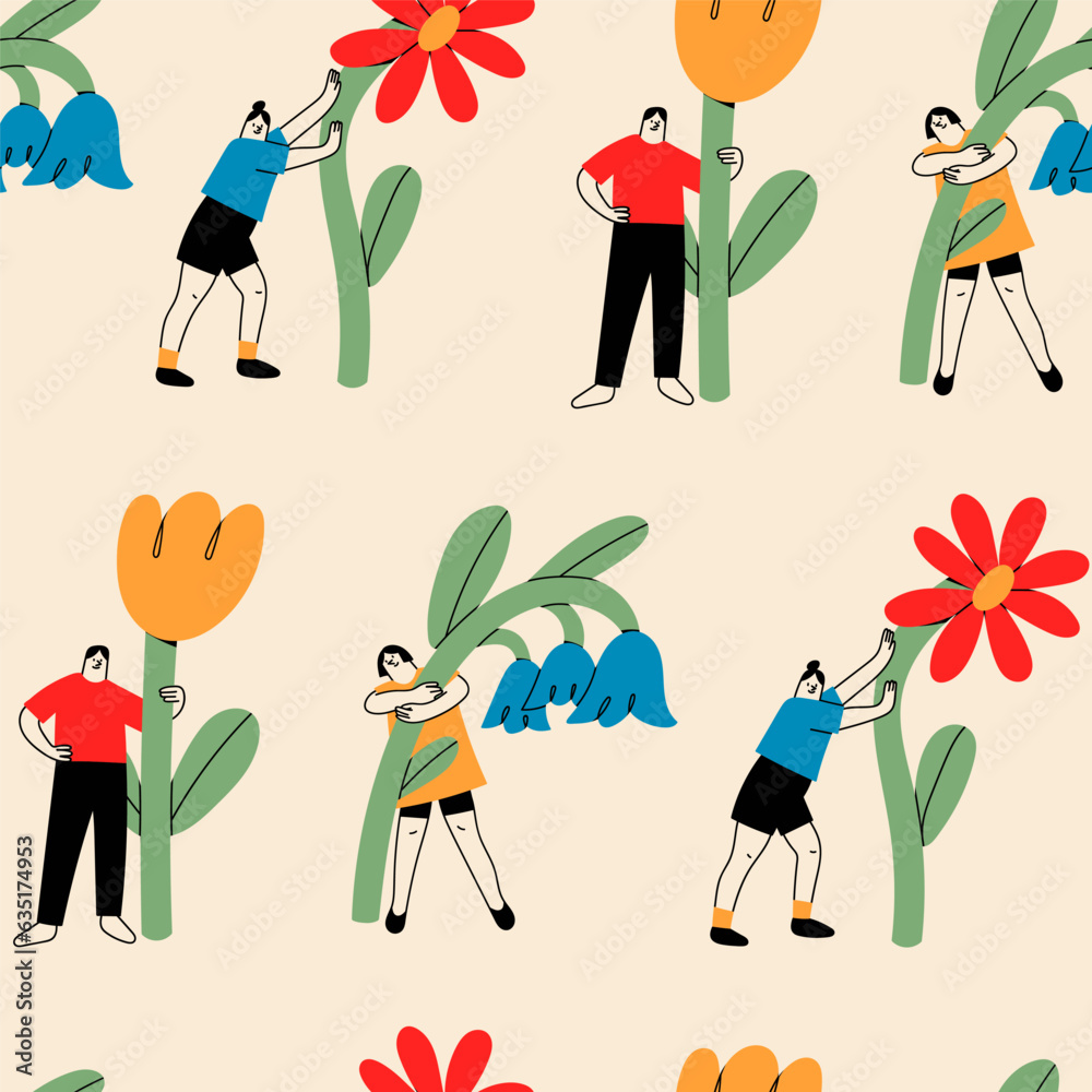 Various people with a giant Flowers. Young person holding flower. Cute ...