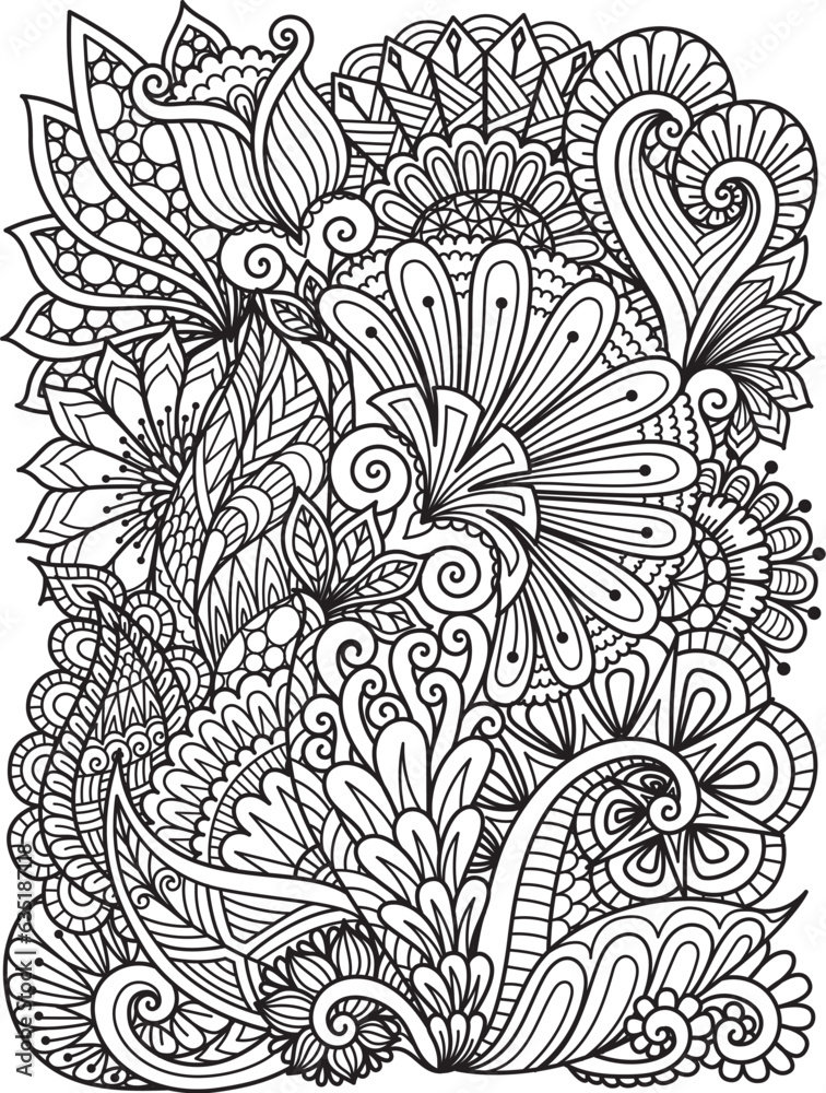 Zentangle inspired flowers for coloring page, engraving, laser cut and ...