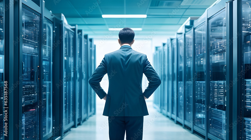 IT Engineer in big database server center office. Big cloud data center ...