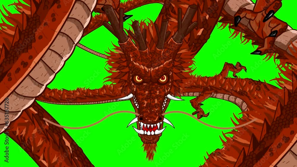 Animation of a giant chinese dragon floating with green background ...