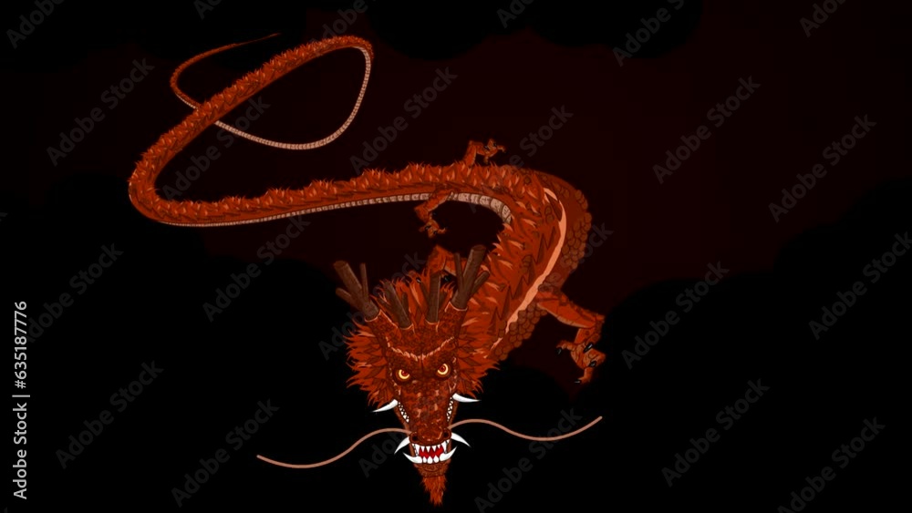 Animation of a full body giant Chinese dragon floating in the cloudy ...