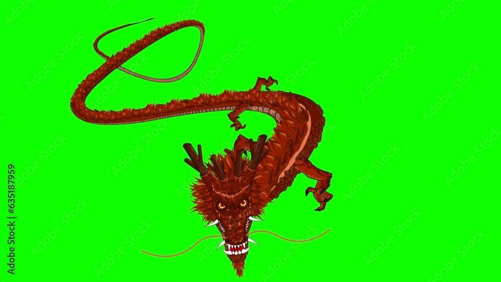 Animation of a giant Chinese dragon full body floating with green ...