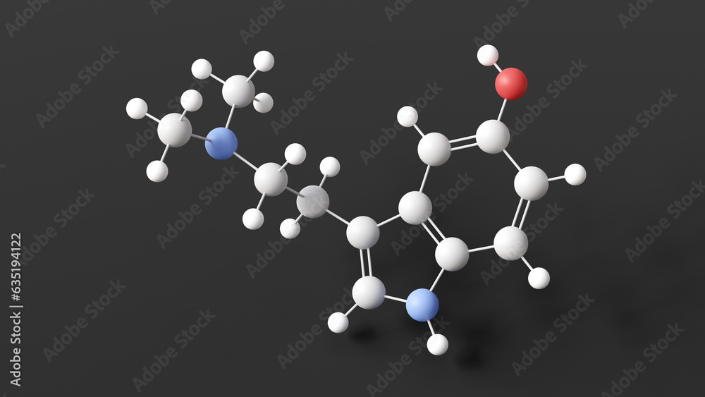 bufotenin molecule, molecular structure, tryptamine derivative, ball ...