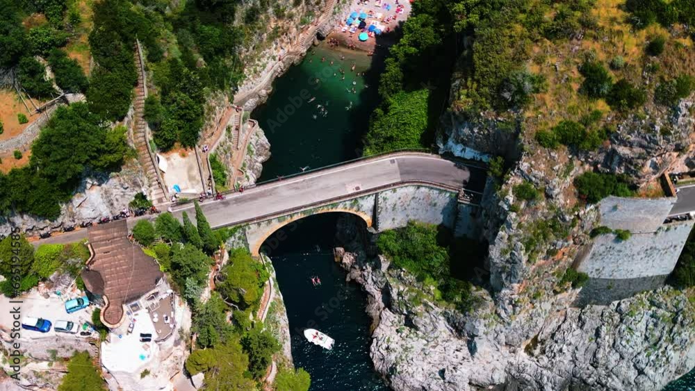 Famous Furore Fjord: Aerial View of Italy's Iconic Bridge and Azure Sea ...