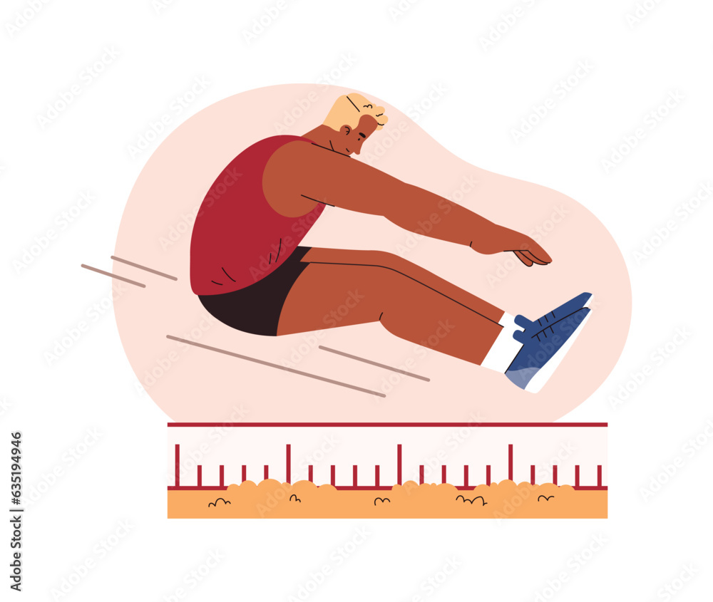 Long jump athlete in motion vector illustration, sport competition ...