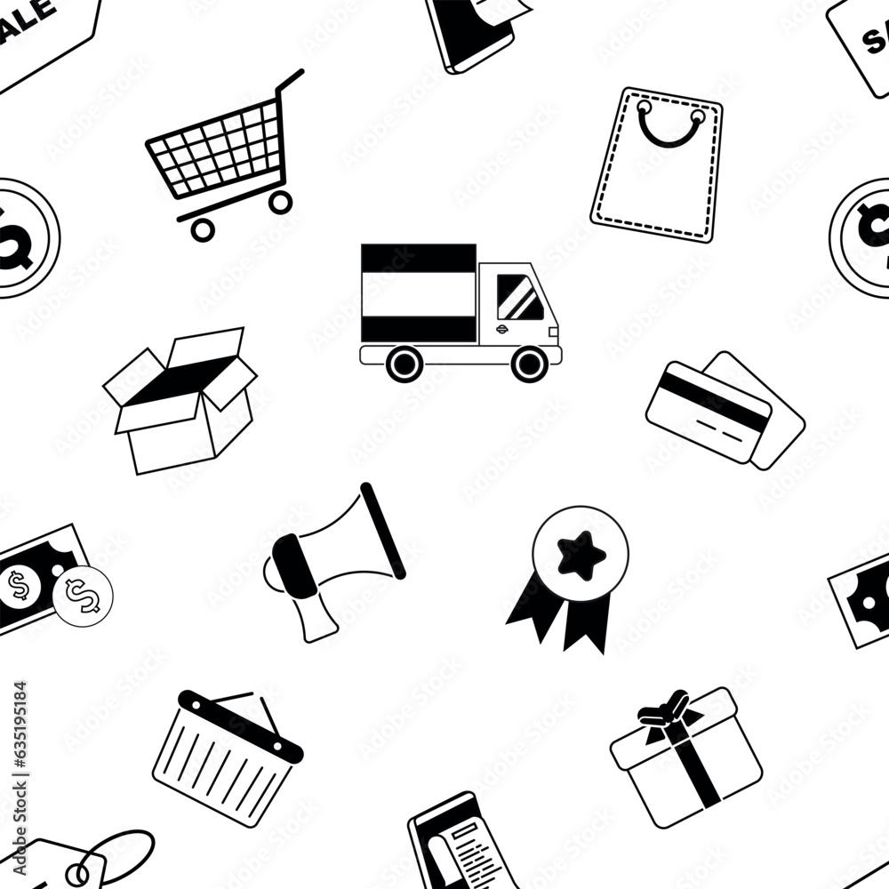 Vector Shopping Outline Seamless Pattern E Commerce Concept Icons ...