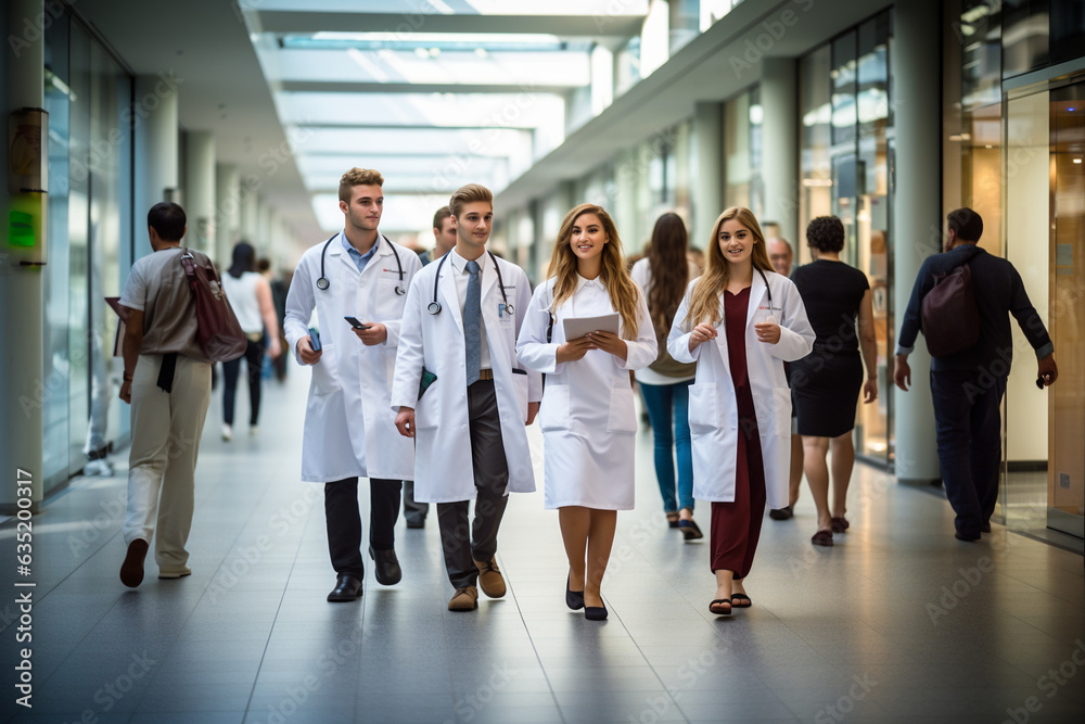 Medical students are walking along the corridor of the Medical ...