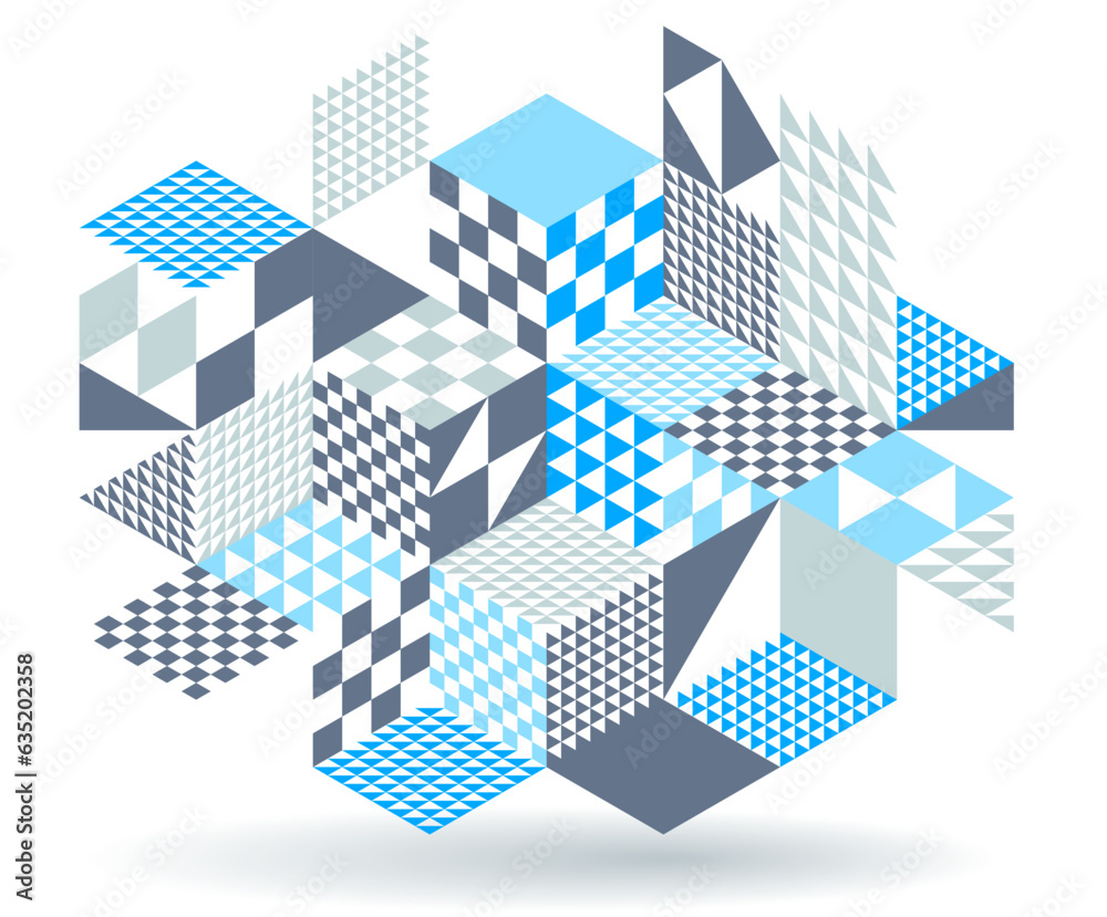 Blue vector abstract geometric background with cubes and different ...