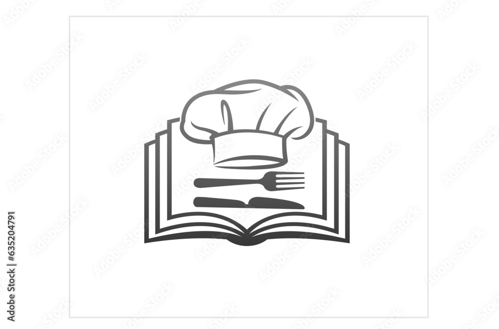 chef hat and open book knife fork logo vector design icon symbol ...