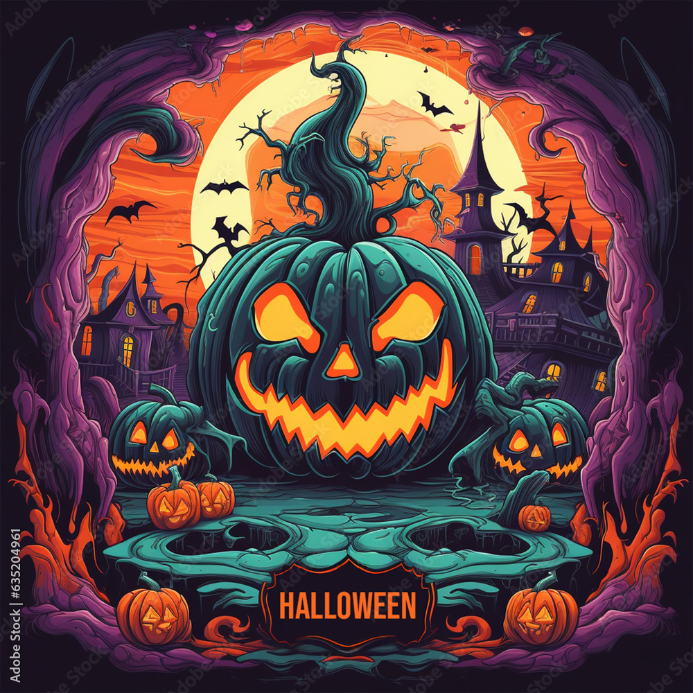 Halloween-themed poster featuring pumpkins, designed as a horror poster ...
