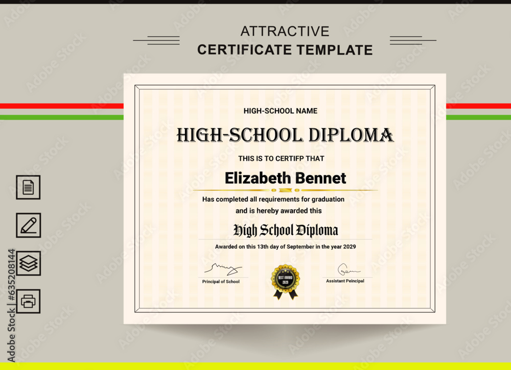 Certificate of High School Diploma 2023 Stock Vector | Adobe Stock