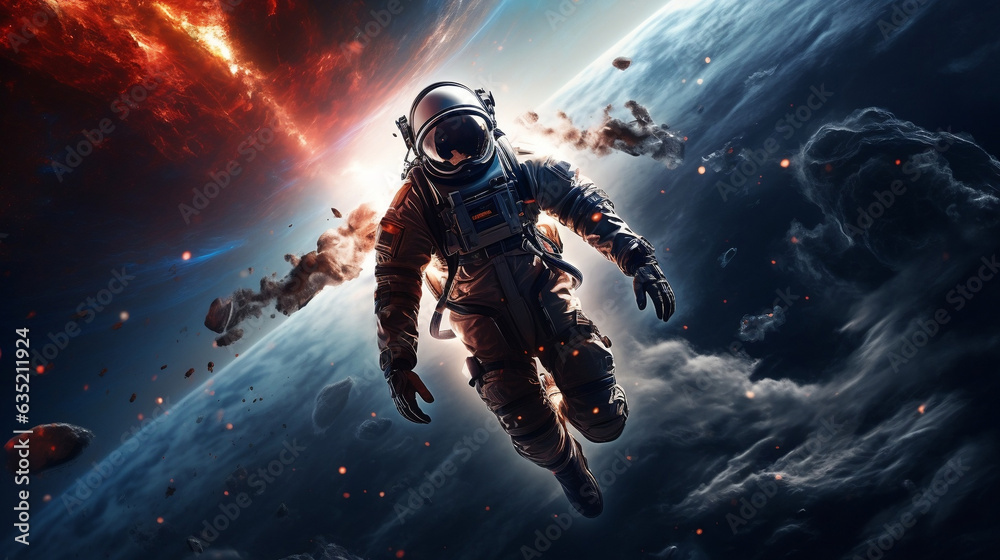 Astronaut flying zero gravity in space new quality universal colorful ...