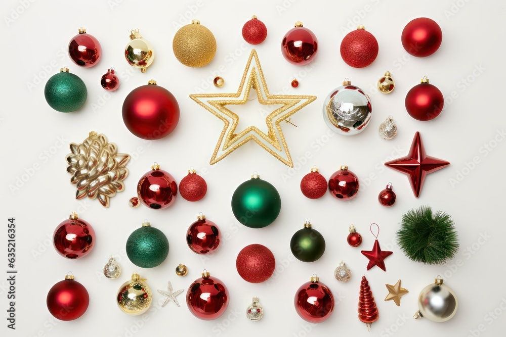Christmas objects laid out in the shape of a Christmas figures Stock ...