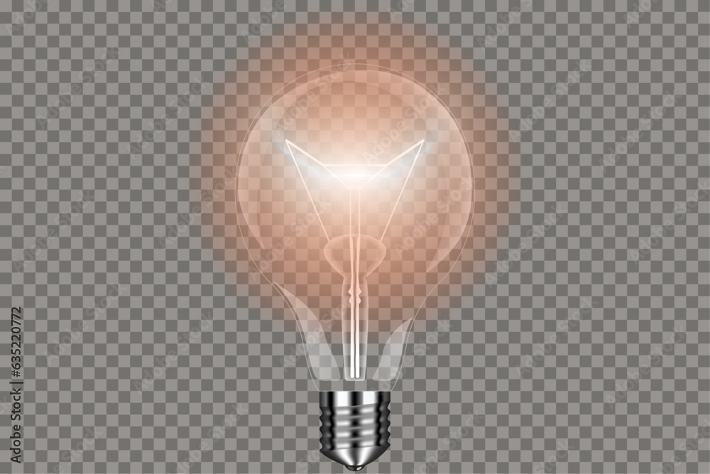 Glass light bulb on a transparent background with a bright yellow glow ...