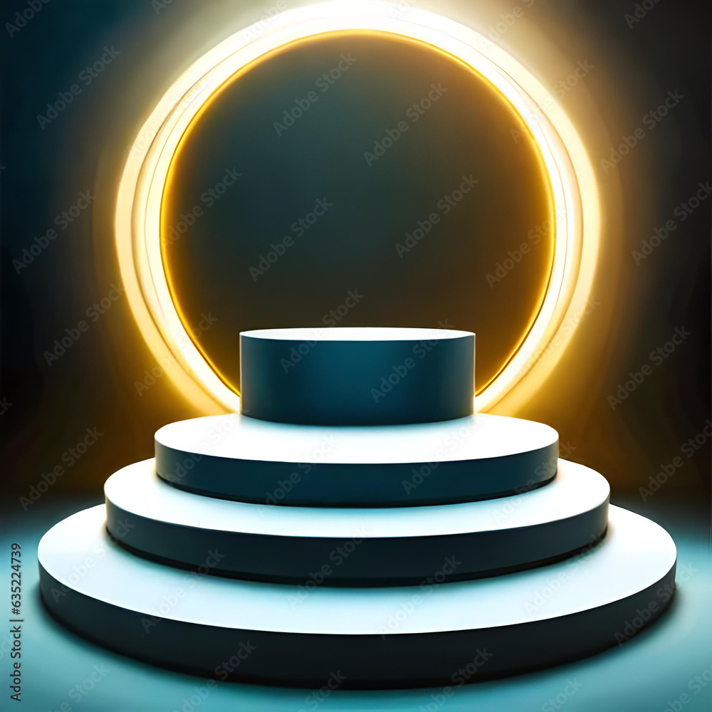 golden round podium stage platform step on 3d background with ...
