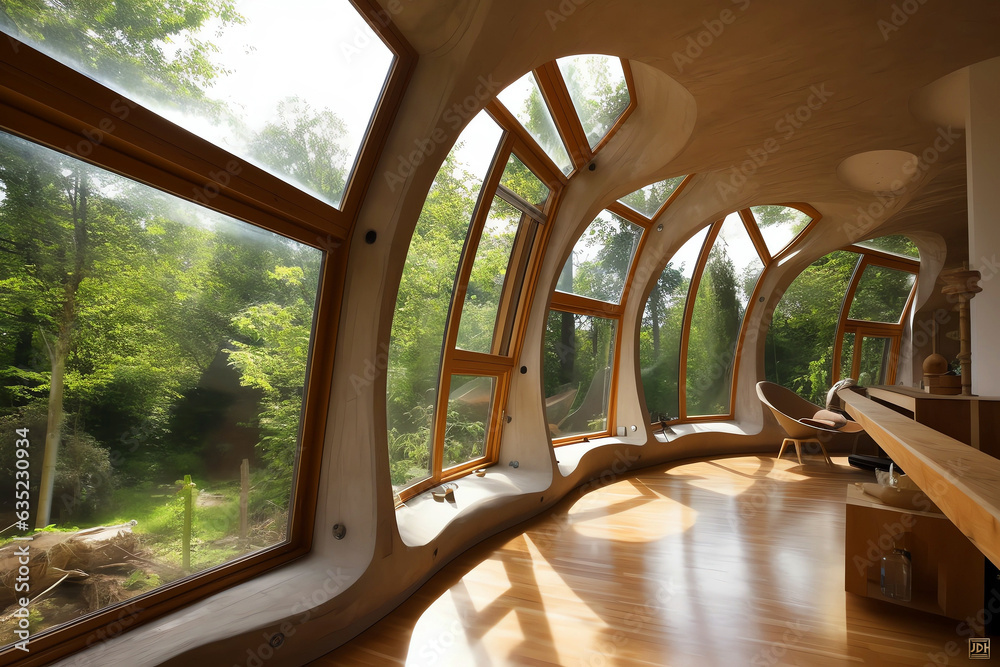 Organic architecture interior example with rounded windows Stock ...