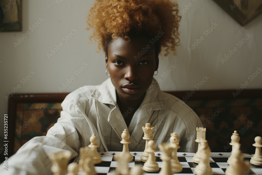 Intellectual Battle: Black Woman Strategizing Her Chess Game ...