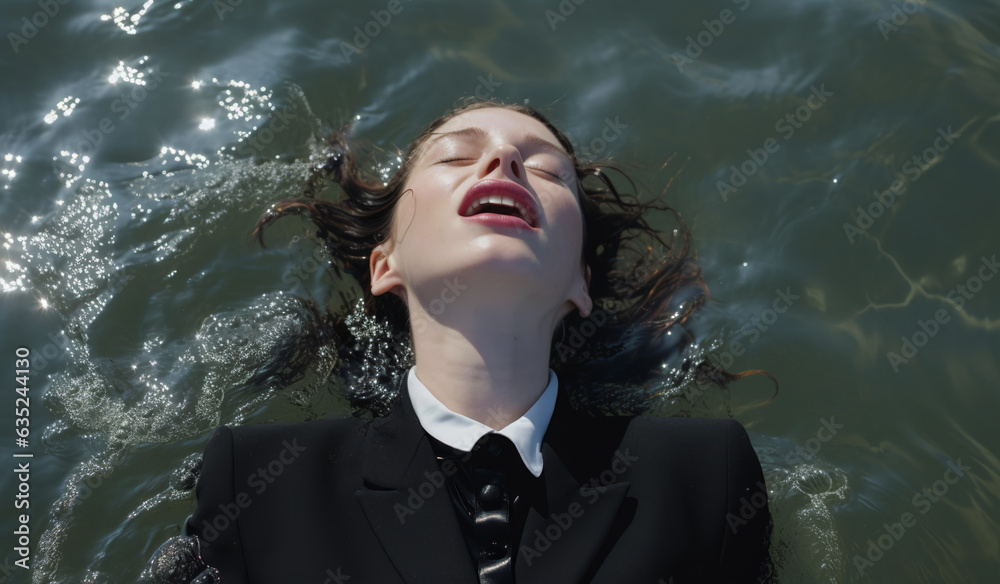 AI-generated photo of a student girl jumped into the open sea ...