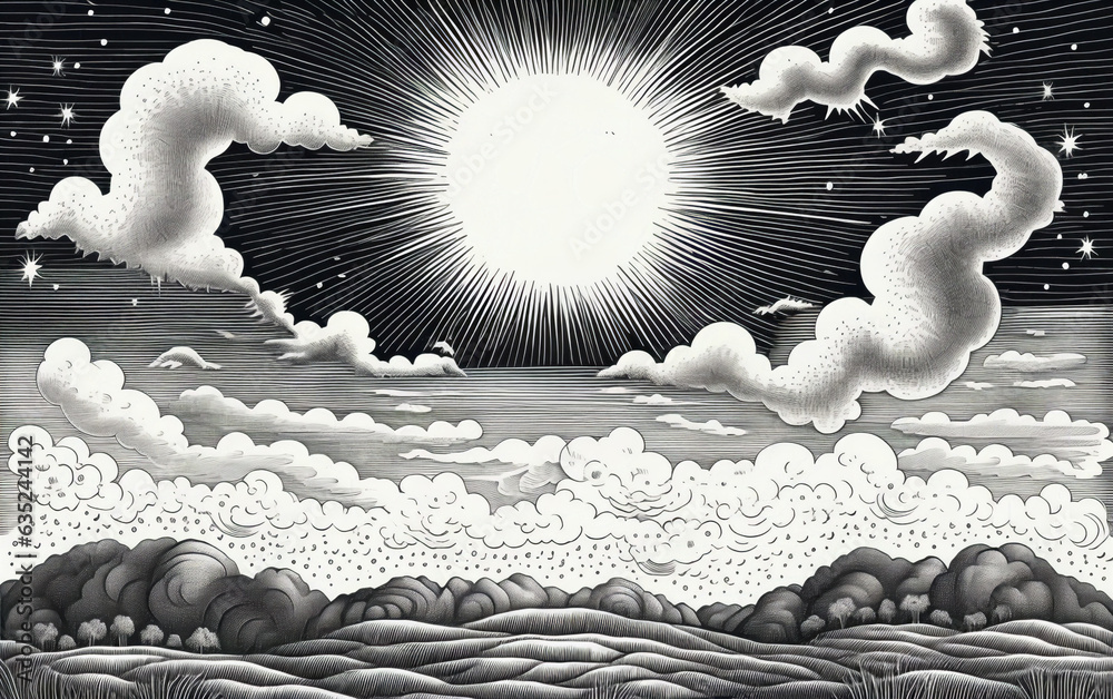 AI-generated illustration featuring a stylized depiction of the sun ...