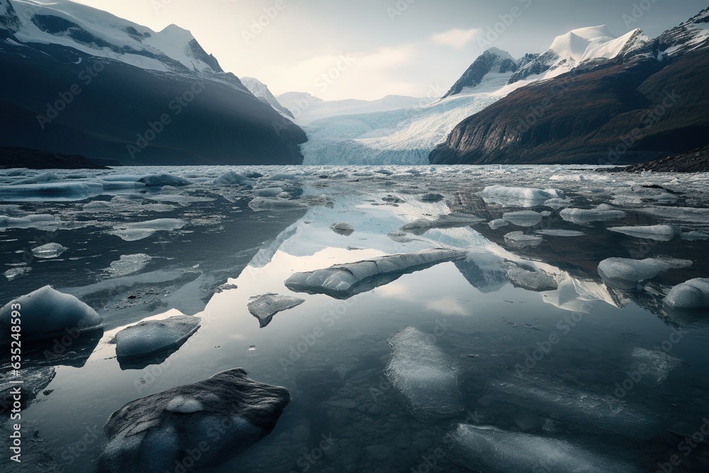 Melting glaciers, floods, icebergs of the North Pole. Global warming of ...