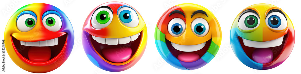 colorful emoji smile. Rainbow emoticon smiling. 3D render character ...