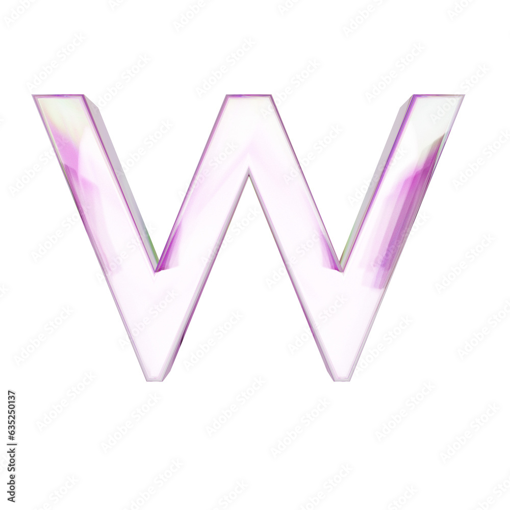 Letter "W" uppercase on transparent background. pink transparent glass ...