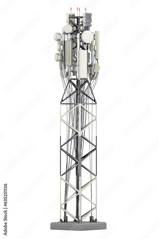 Cell site, mobile tower. 3D rendering isolated on transparent ...