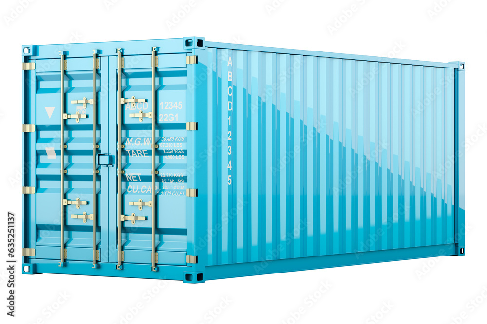 Blue cargo container. 3D rendering isolated on transparent background ...