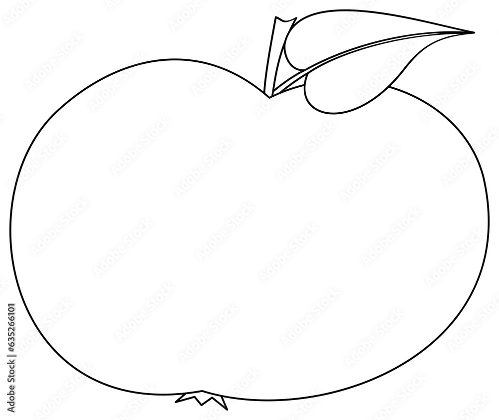 Apple with leaf outline. Fruit illustration isolated on transparent ...