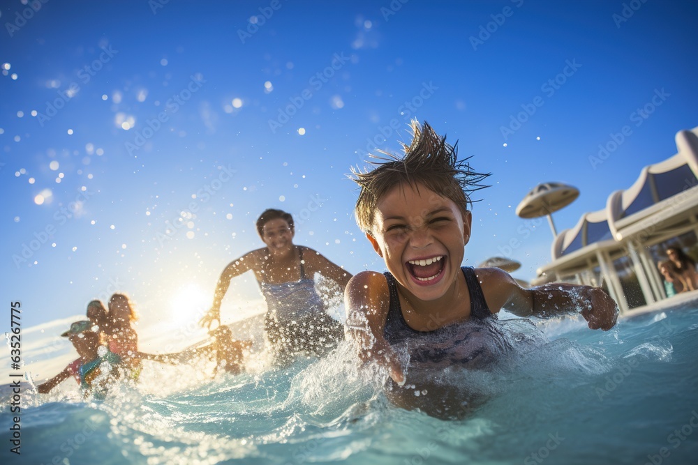 Happy children swim in water park Stock Photo | Adobe Stock