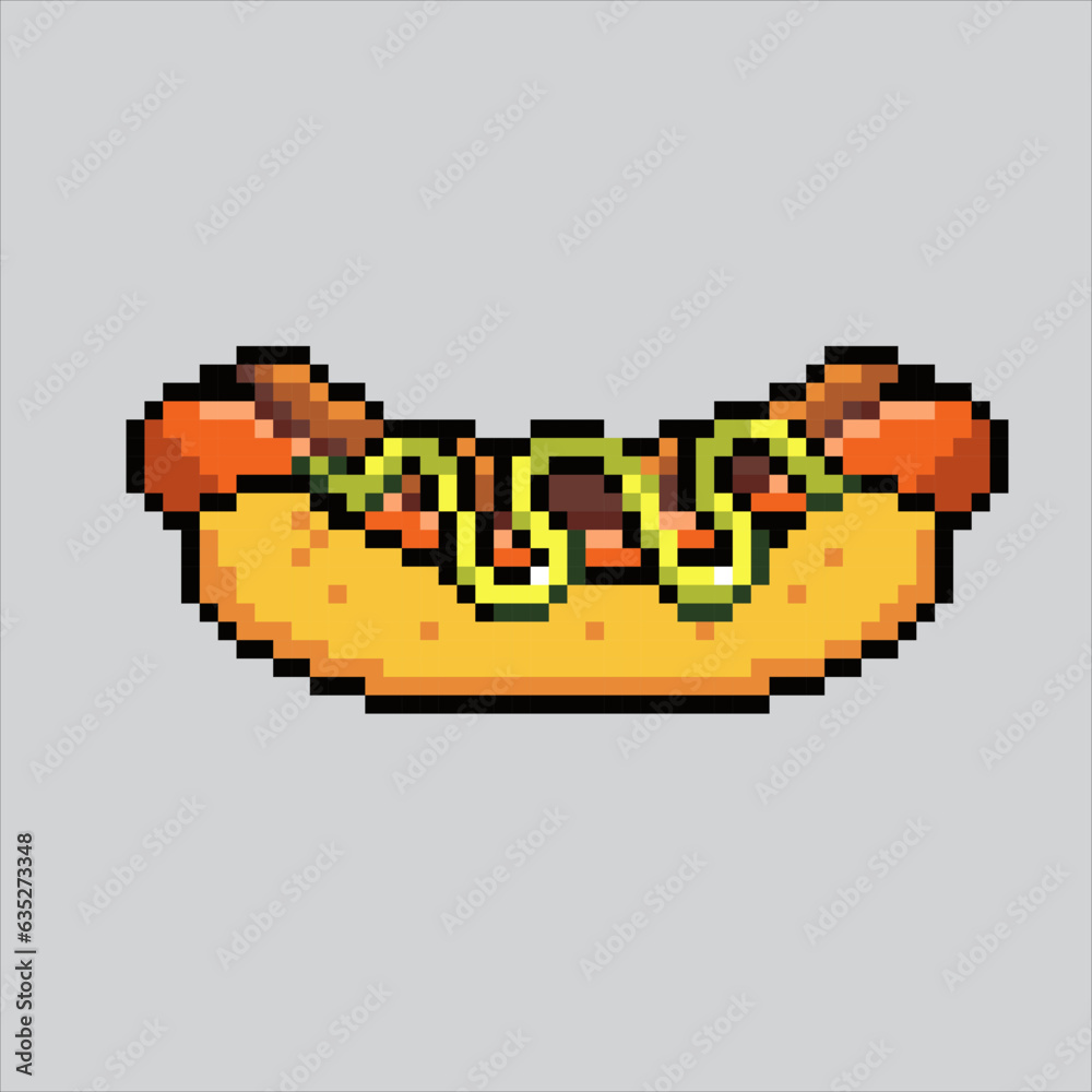 Pixel art illustration Hot Dog. Pixelated Hot Dog Junk Food. Hotdog ...