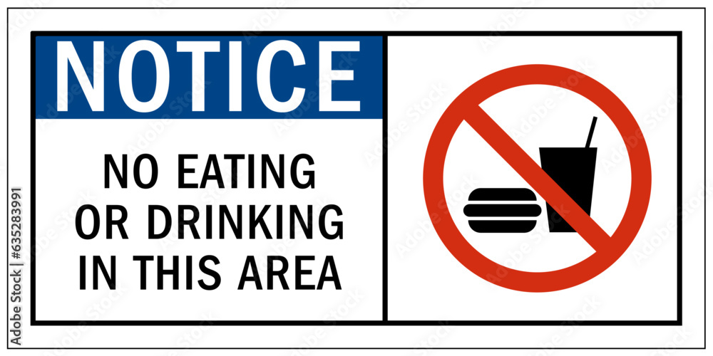 No food or drink warning sign and labels no eating or drinking in this ...