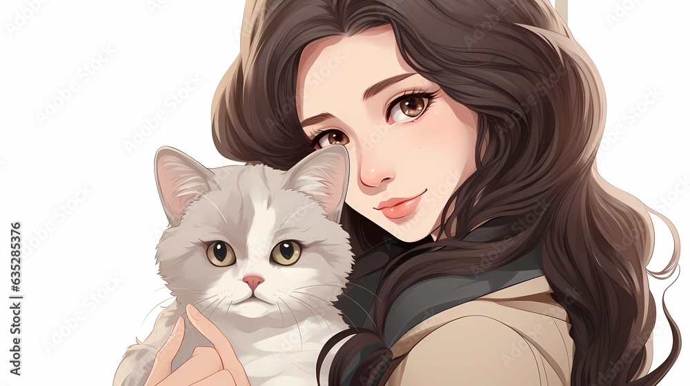 Anime Sexy Girl And Cat Illustration Phone Wallpaper Character Design Concept Art Book