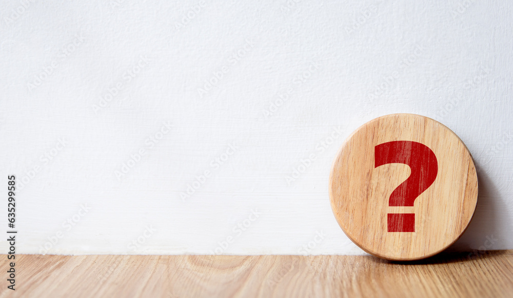 Question mark symbol on circular plank for faq, information, problem ...