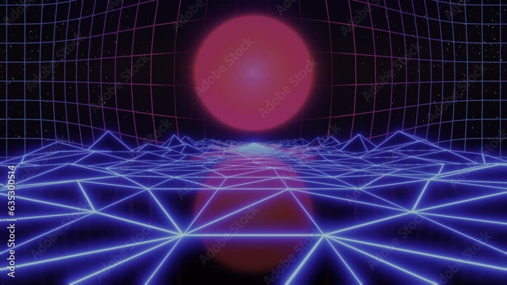 Synthwave animated Background. 80s wireframe Landscape. Retro Future ...
